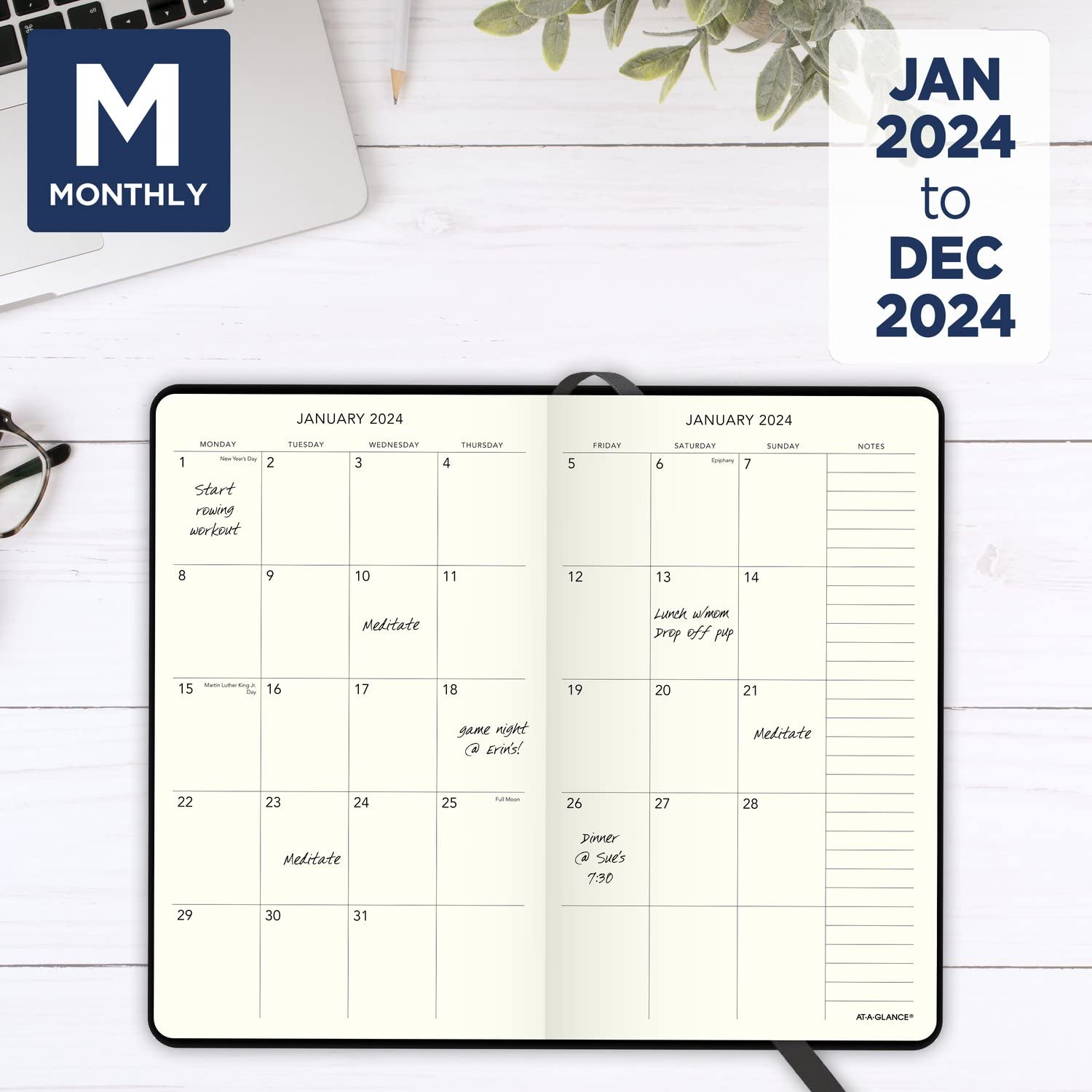 AT-A-GLANCE 2024 Weekly & Monthly Appointment Book Planner, Plan. Write. Remember. 5" x 8-1/4", Small, Casebound, Black (706D100524)