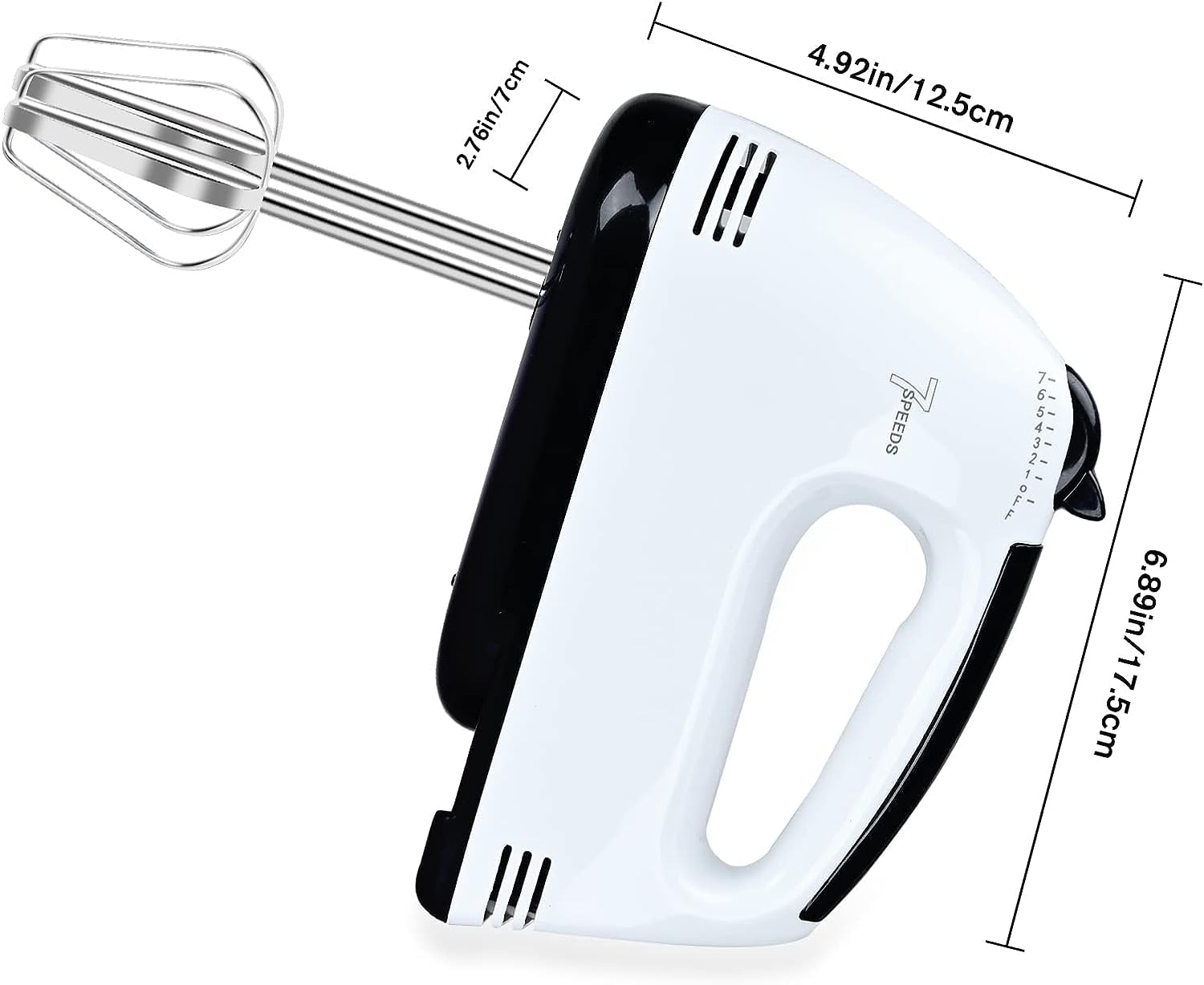 BEGTRO-7 Speed,hand mixer, Domestic Kitchen Egg beater/Spiralizer vegetable chopper Bread flour dough whisk electric hand whisk, Professional food chopper white with, Snap-on lid