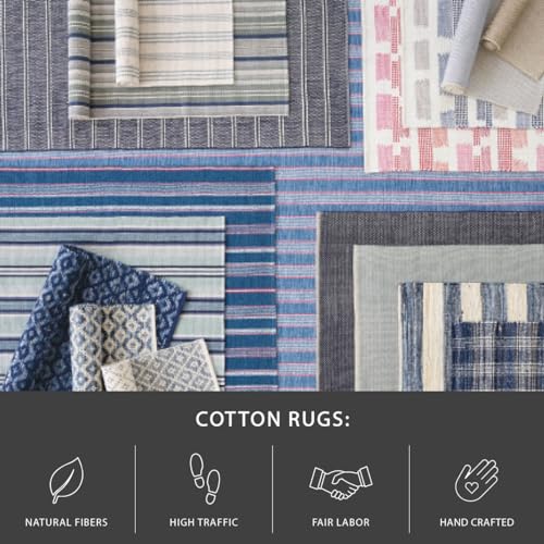 Dash and Albert Blue Heron Cotton Area Rug - 2' x 3' Blue Stripe Handwoven Accent Rug - Durable, Lightweight, High Traffic Areas Hallway, Bedroom, Stairs