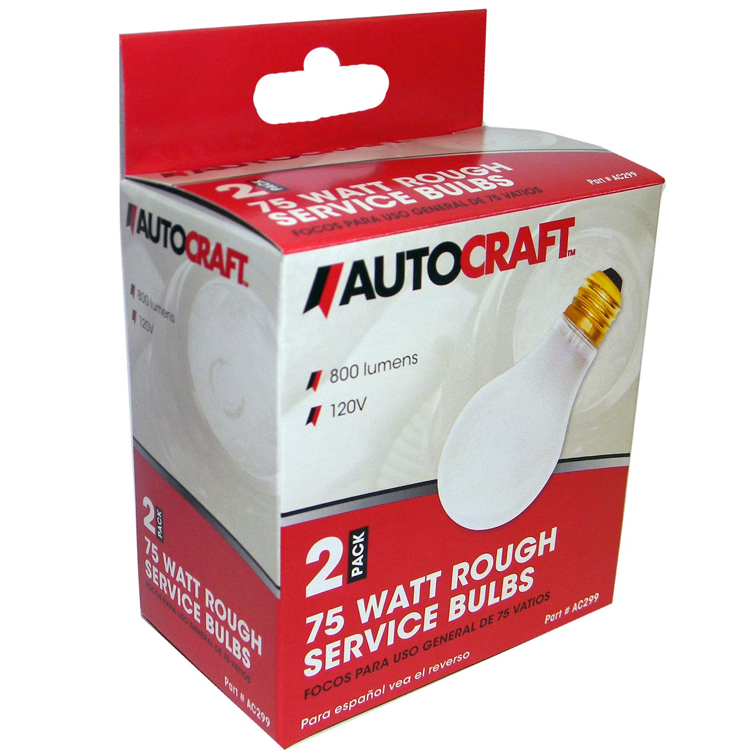 AutoCraft 75W Light Bulb - 2 Pack, 800 Lumens, 120V, Brass Base, Long 1500 Hour Life, White Color