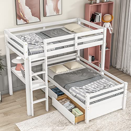 HomSof Twin Loft Bed with Built-in Desk,White