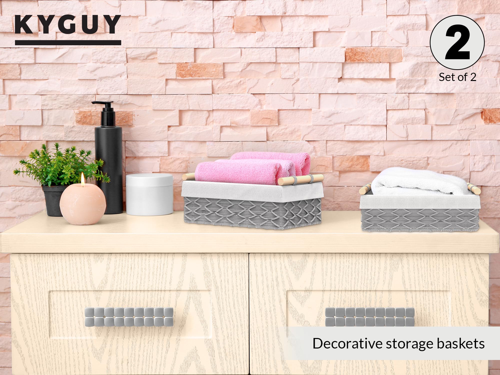 KYGUY Toilet Tank Organizer - 2 Pack - Bathroom Storage Basket - Decorative Bathroom Drawer Organizer - Gray & Brown Accessories (gray)