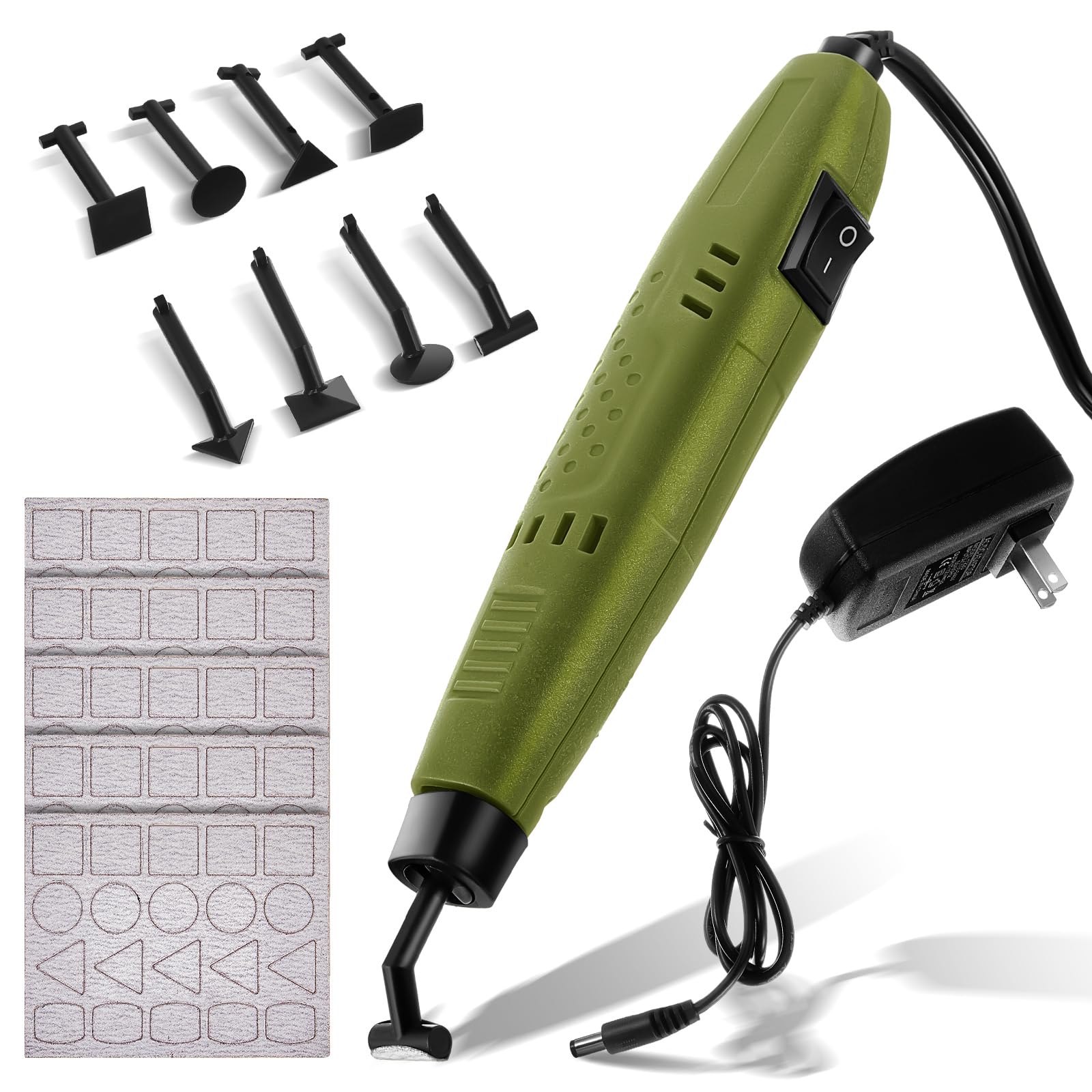 Threlaco 14 Pcs Micro Sander Mini Sander with 8 Shaped Grinding Heads 5 Sandpaper for Small Projects and Tight Spaces Pen Sander DIY Power Detail Sanders Sanding Pen Polishing Machine 100‑240V, Green