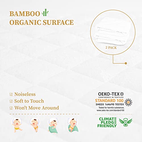 Safe and Sound 2 Pack Bamboo Crib Mattress Protector, Waterproof Quilted Crib Mattress Pads, Soft Breathable Bamboo Rayon Baby Mattress Cover (28x52 Inches, Bamboo)