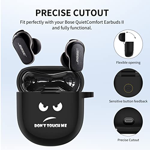 CACOE Silicone Case for Bose QuietComfort Earbuds II 2022,Protective Skin Bose QuietComfort Earbuds 2 Case Cover Shockproof Cute Funny Print Accessories with Keychain(Black)