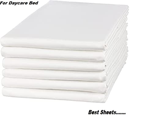 Daycare Sheets- Pre-School Cot Sheet, Children's Naptime Mat Sheet, White Breathable Soft 22 X 54 inch Pack of 6- Cot Fitted Sheet for Boys and Girls Standard Daycare Cot Sheets