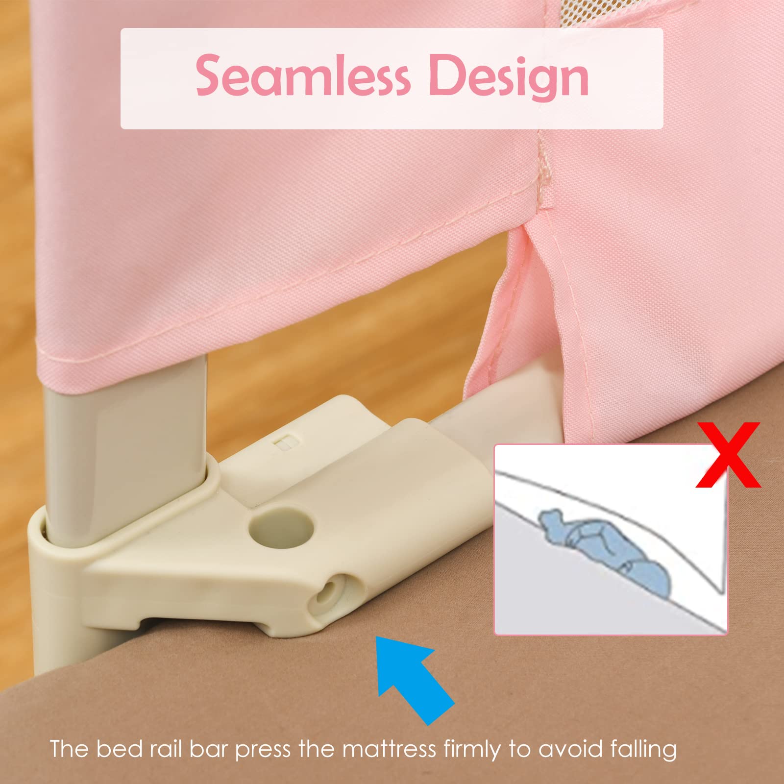 BABY JOY Bed Rail for Toddlers, 57ββ Extra Long, Height Adjustable & Foldable Baby Bed Rail Guard w/Breathable Mesh & Double Safety Child Lock for Kids Twin Double Full Size Queen King Mattress, Pink