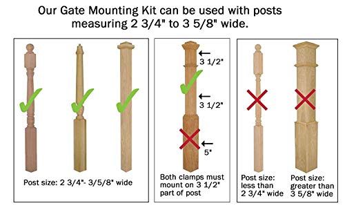 Safety Innovations No Hole Stairway Baby Gate Mounting Kit - Fits Posts from 2 3/4 inches to 3 5/8 inches Wide with Square or Round Tops - No Adhesives On Or Screws in Your Posts, (1-Pack)