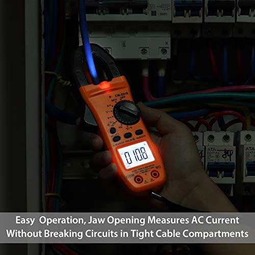 CAMWAY Portable Clamp Meter Digital 6000 Counts AC/DC Current TRMS AMP OHM Tester Capacitance Multimeter with Alligator Clips