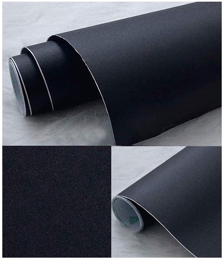 Black Matte Contact Paper Self Adhesive Shelf Liner Door Countertop Cabinet Sticker PVC Black Wallpaper for Desk Furniture Kitchen Drawer 16.1" x 195"(40cm x 5m)