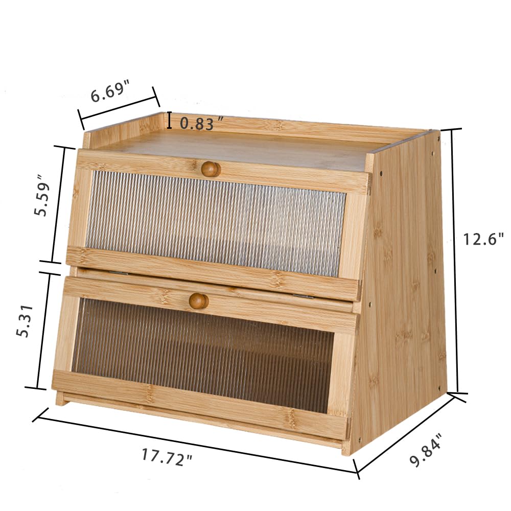 Beavtaens Bread Box, Bamboo Bread Box for Kitchen Countertop, Large Capacity Bread Storage, Bread Container for Kitchen Corner & Living Room & Dining Table (Natural Wood)