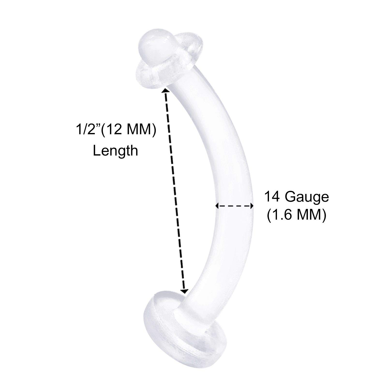 BanaVega 3PCS Flexible Acrylic Clear Belly Button Ring Navel Retainer 14 Gauge 8mm 10mm 12mm Earrings Piercing Jewelry 2464
