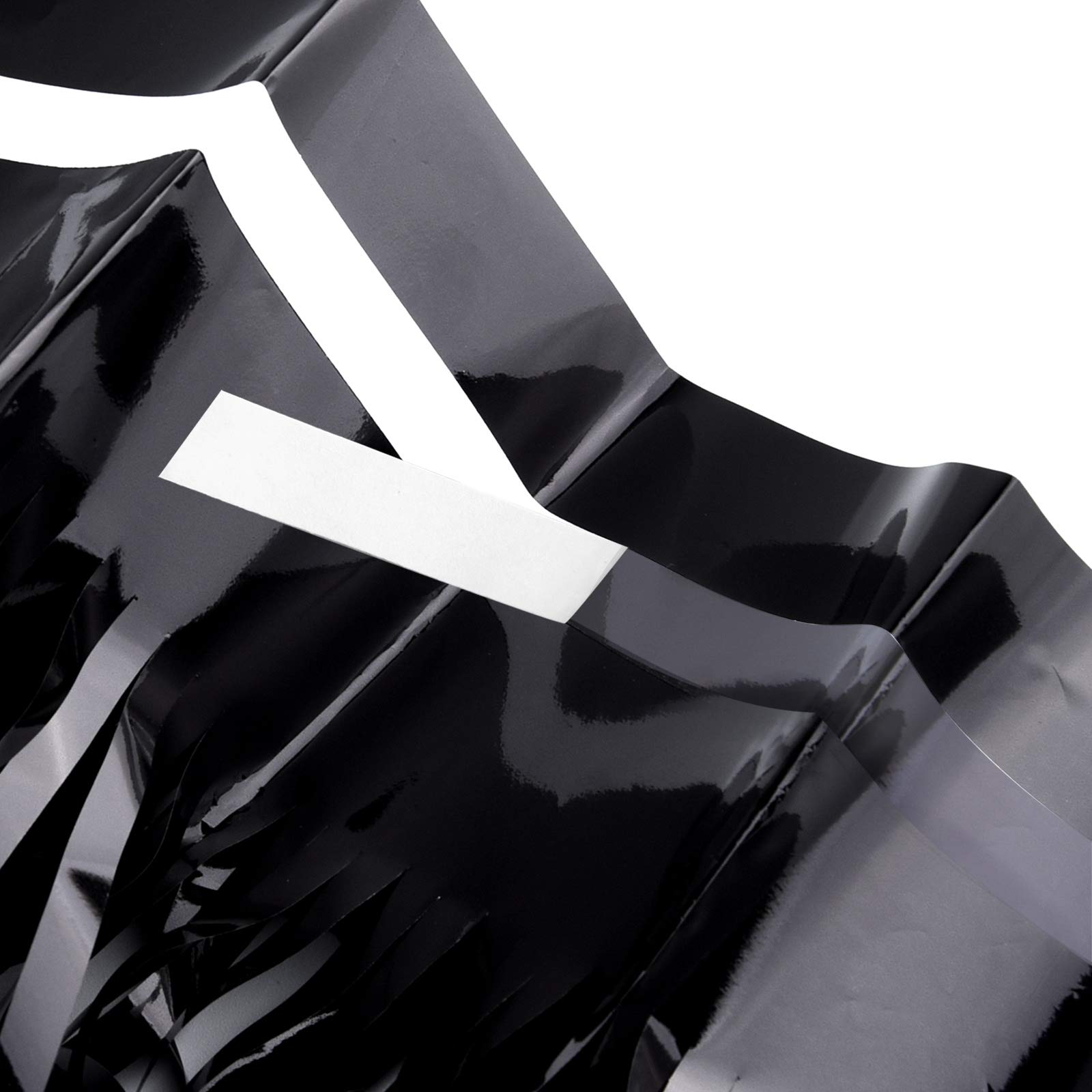 CHRORINE 2pcs 3ft x 8.3ft Black Tinsel Fringe Curtains Streamers Photo Backdrop for Birthday Graduation Halloween Anniversary Party Decorations