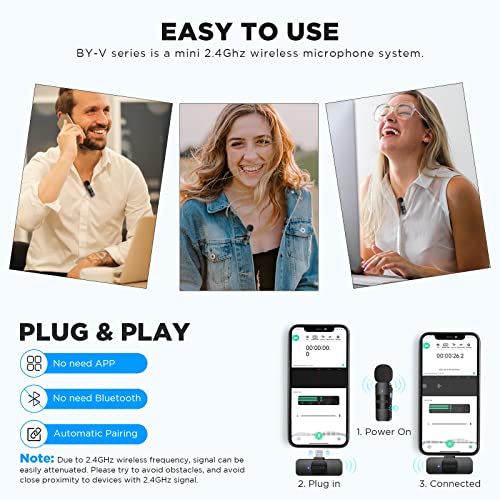 BOYA Wireless Lavalier Lapel Microphone for iPhone iPad - Mini Omnidirectional Condenser Video Recording Mic for Interview Podcast Vlog YouTube Live Stream