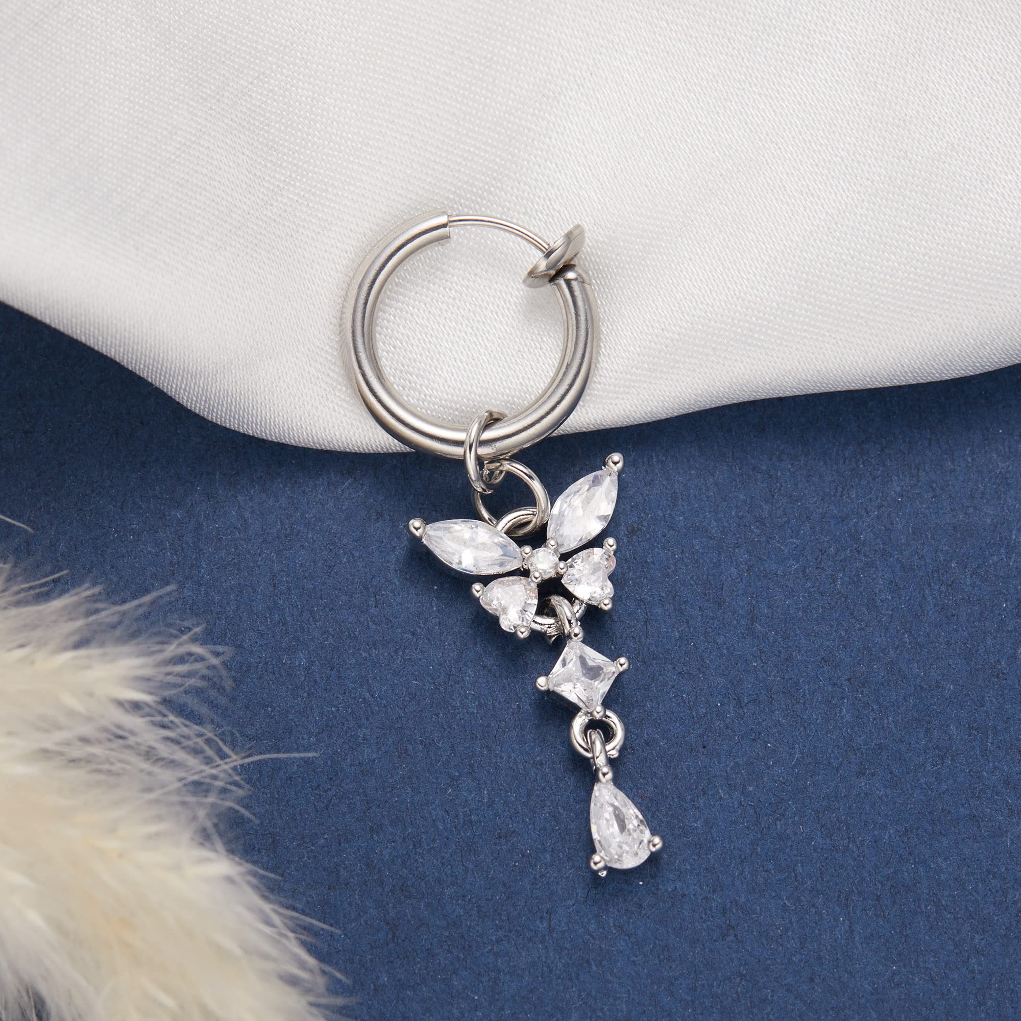 BELLA-Bee Heart Belly Button Rings Crystal Dangle Top Down Belly Rings CZ Navel Rings Surgical Steel Belly Button Body Piercing Jewelry