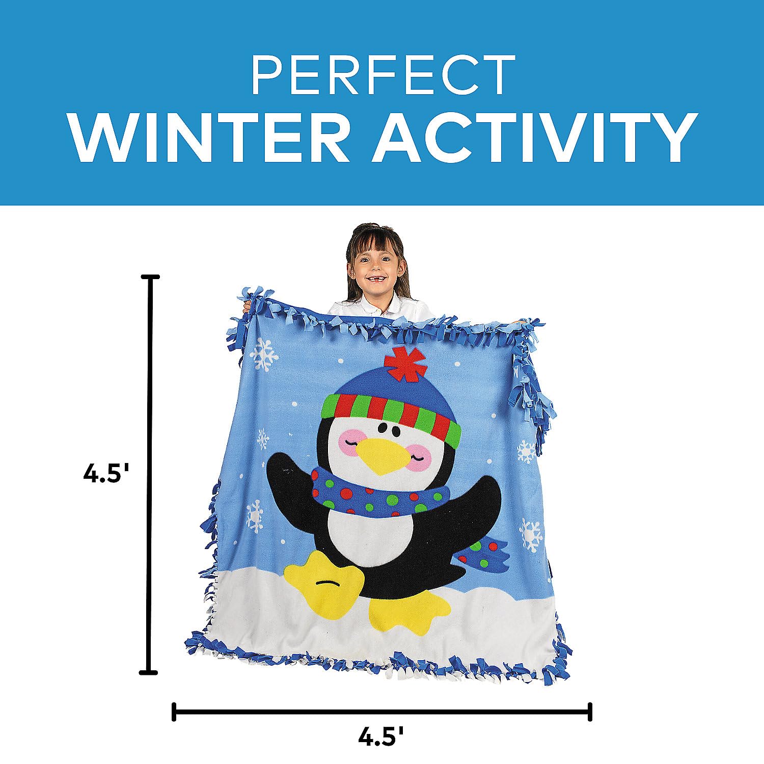 Fun Express Penguin Fleece Throw Craft Kit for Kids - Make a 54 inch x 54 inch Blanket - Winter Craft and Activities