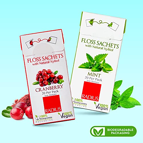 RADIUS Travel Vegan Dental Floss SACHET SINGLE Cranberry Vegan, 20 Count
