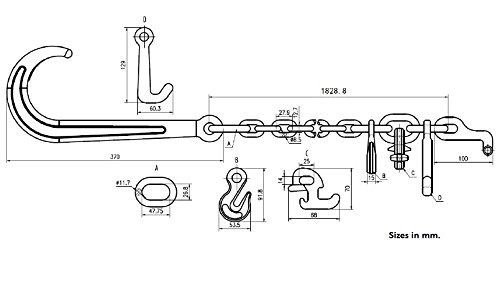 Mytee Products 5/16" x 6' Long Shank J Hook Tow Chain with RTJ Cluster & Grab Hook, 4700 lbs WLL - Heavy Duty Grade 70 Transport Tow Chain J Hook