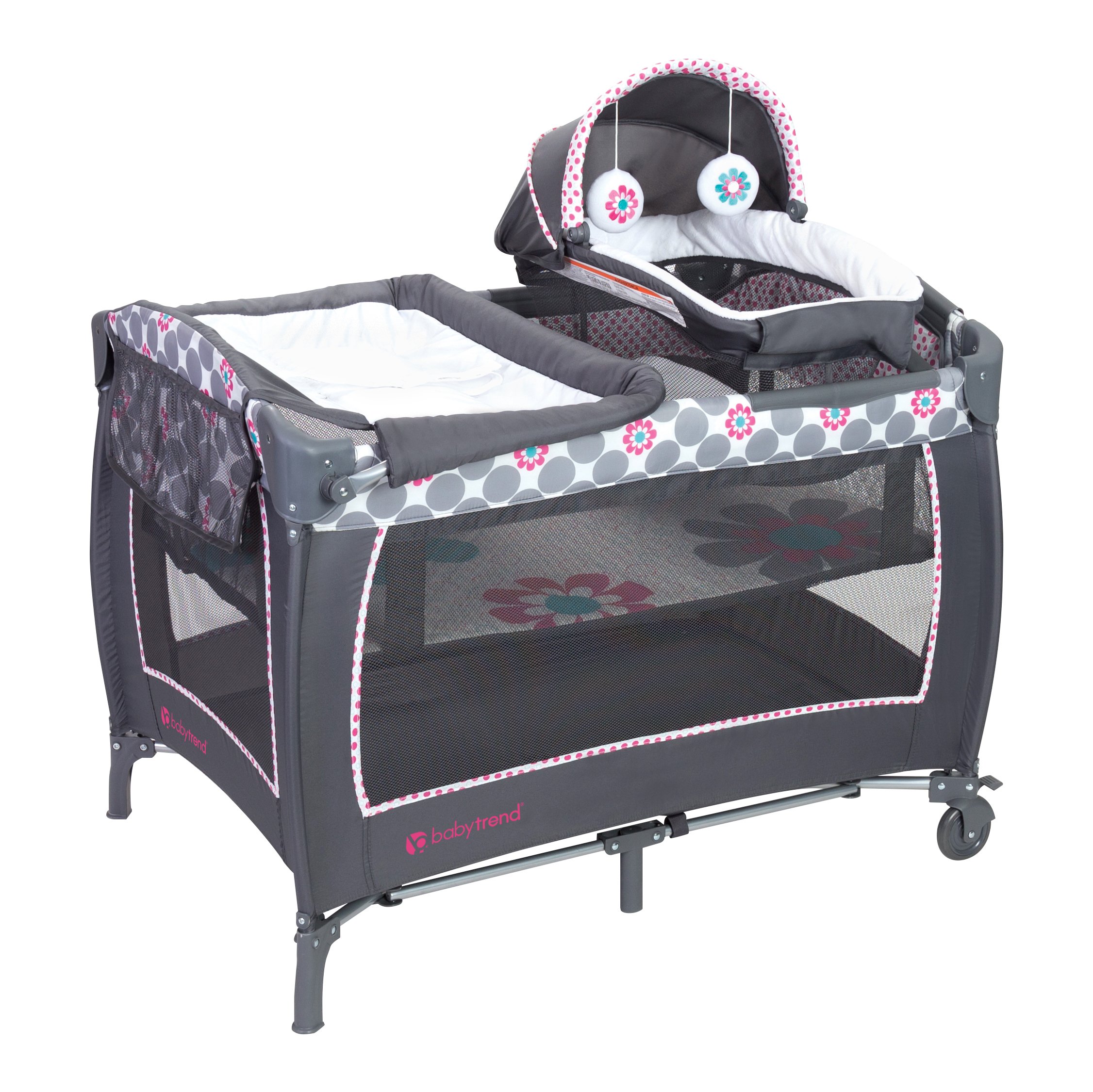 Baby Trend Skyline 35 Travel System, Starlight Pink and Baby Trend Lil' Snooze Deluxe II Nursery Center, Daisy Dots