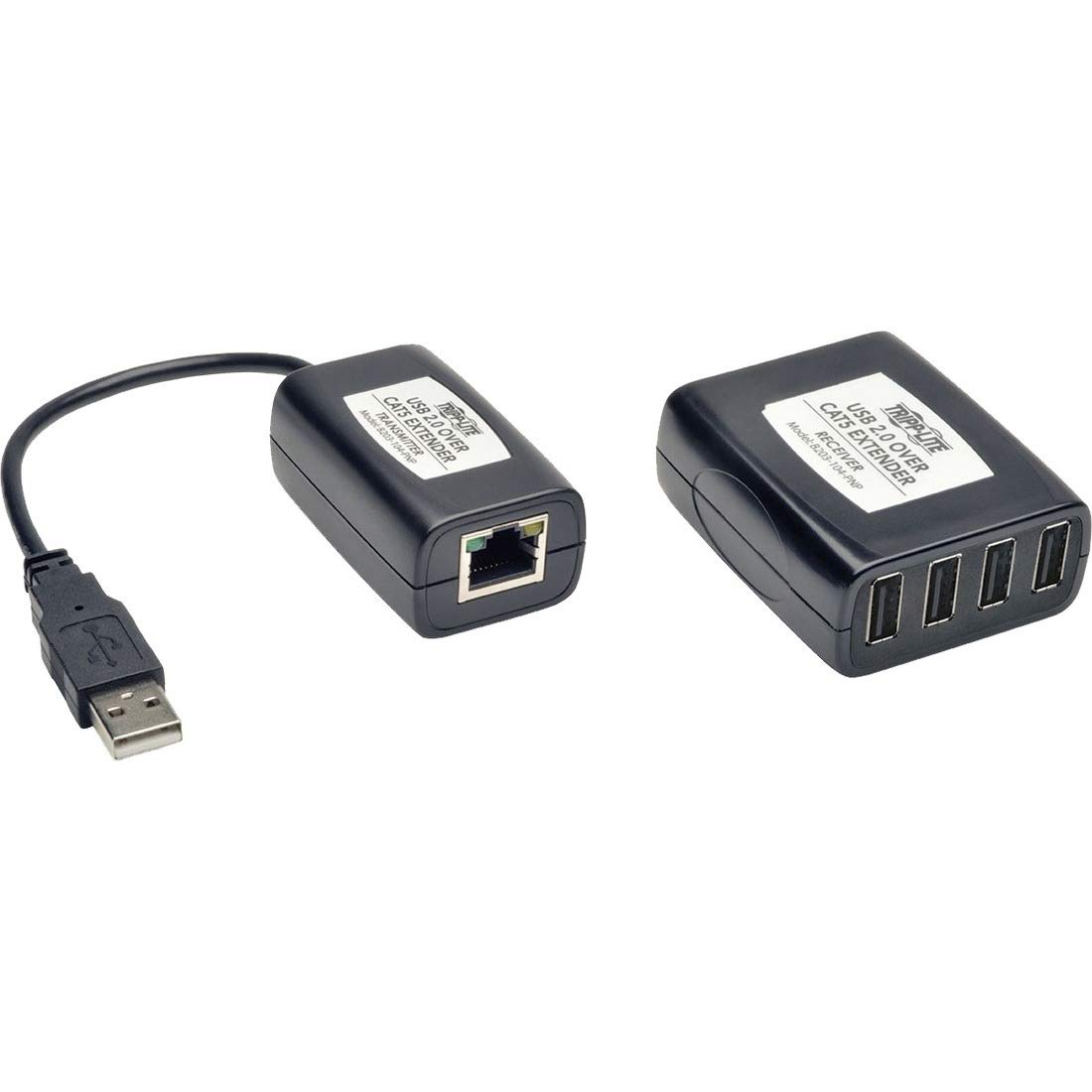 Tripp Lite 4-Port USB 2.0 over Cat5/Cat6 Extender Hub Kit, Transmitter & Receiver (B203-104-PNP),Black