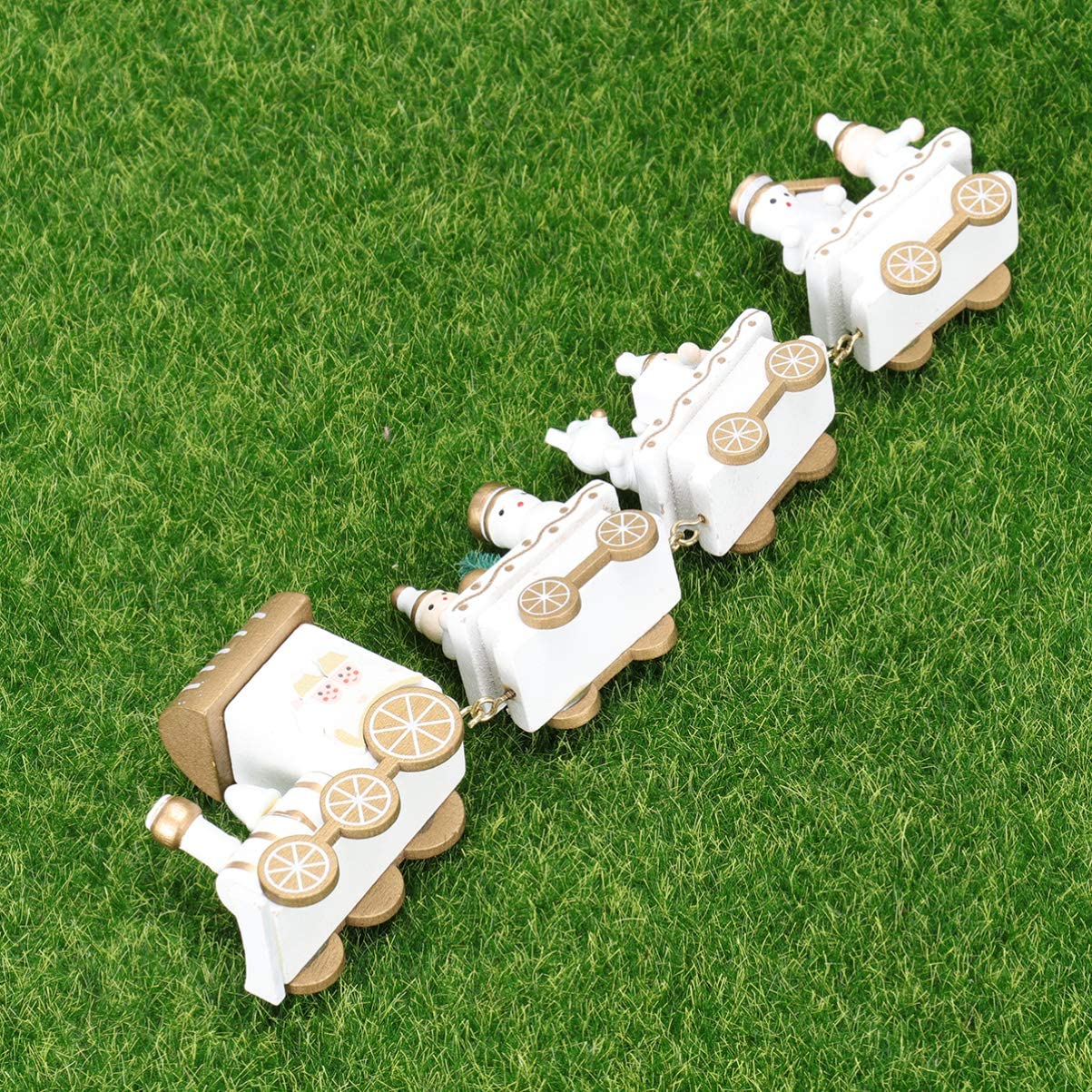 BESPORTBLE Christmas Train Mini Four-Section Wooden Train Desktop Ornament Colorful Painted Christmas Train Gift (White)