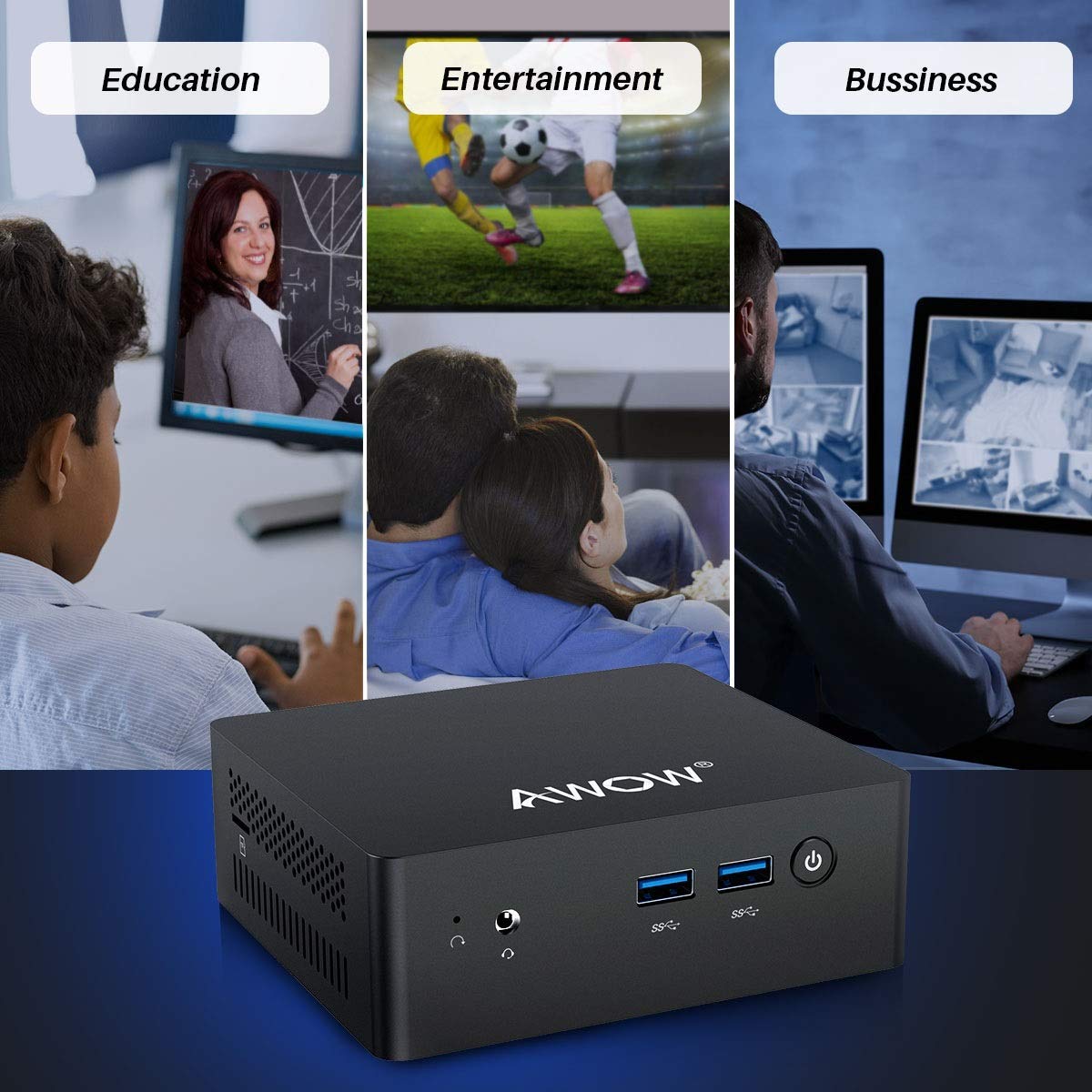 AWOW Mini PC Intel Atom x7-E3950, Mini Desktop Computer 8GB DDR4 128GB SSD 4K@30Hz, HDMI x2, Dual Band WiFi, USB x4 Gigabit Ethernet, BT