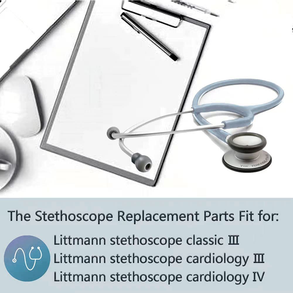 Decaw Stethoscope Replacement Parts Diaphragm and Ear Tips Kit, Adult Pediatric Covers With Silicone Earpieces Repair Accessories Fits Littman Classic Ⅲ 3, Cardiology Ⅲ 3 & Ⅳ 4 Stethoscope(Gray)