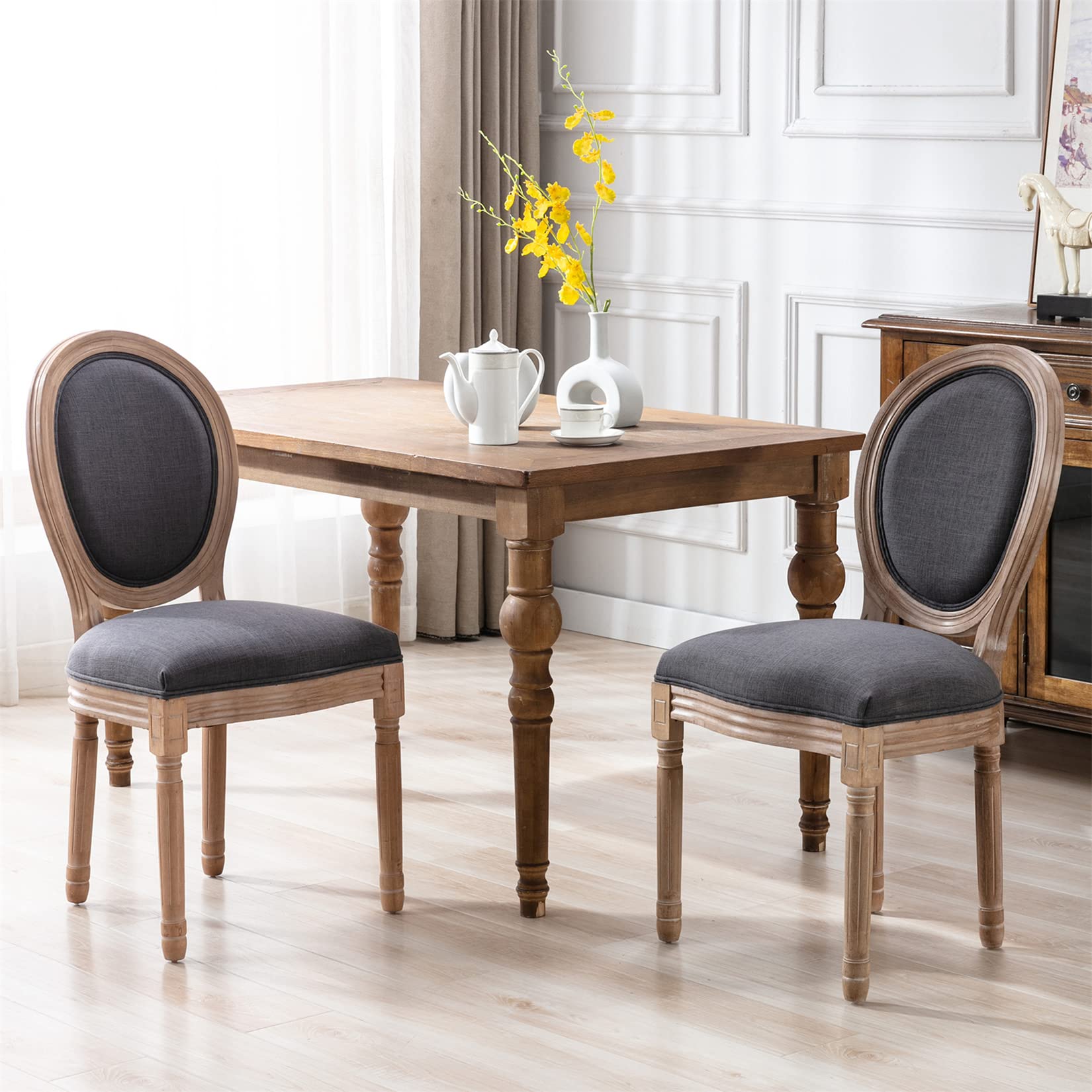Bellemave Dining Chairs Set of 2 French Country Upholstered Dining Chairs Farmhouse Side Chairs with Solid Wood Frame for Living Room, Kitchen, Restaurant, Dark Gray