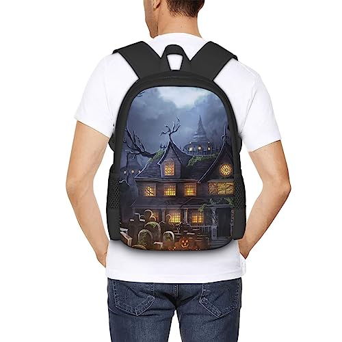 BAFAFA Halloween haunted house Printed Large Backpack Travel Bag Business Work Daypack Laptop Backpacks