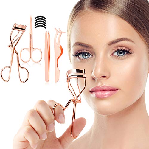 Arroyner 4Pcs Eyelash Curlers with Comb, Rose Gold Beauty Eyelashes Curlers with Built in Comb, Lash Curler Makeup Tool for Women and Girls