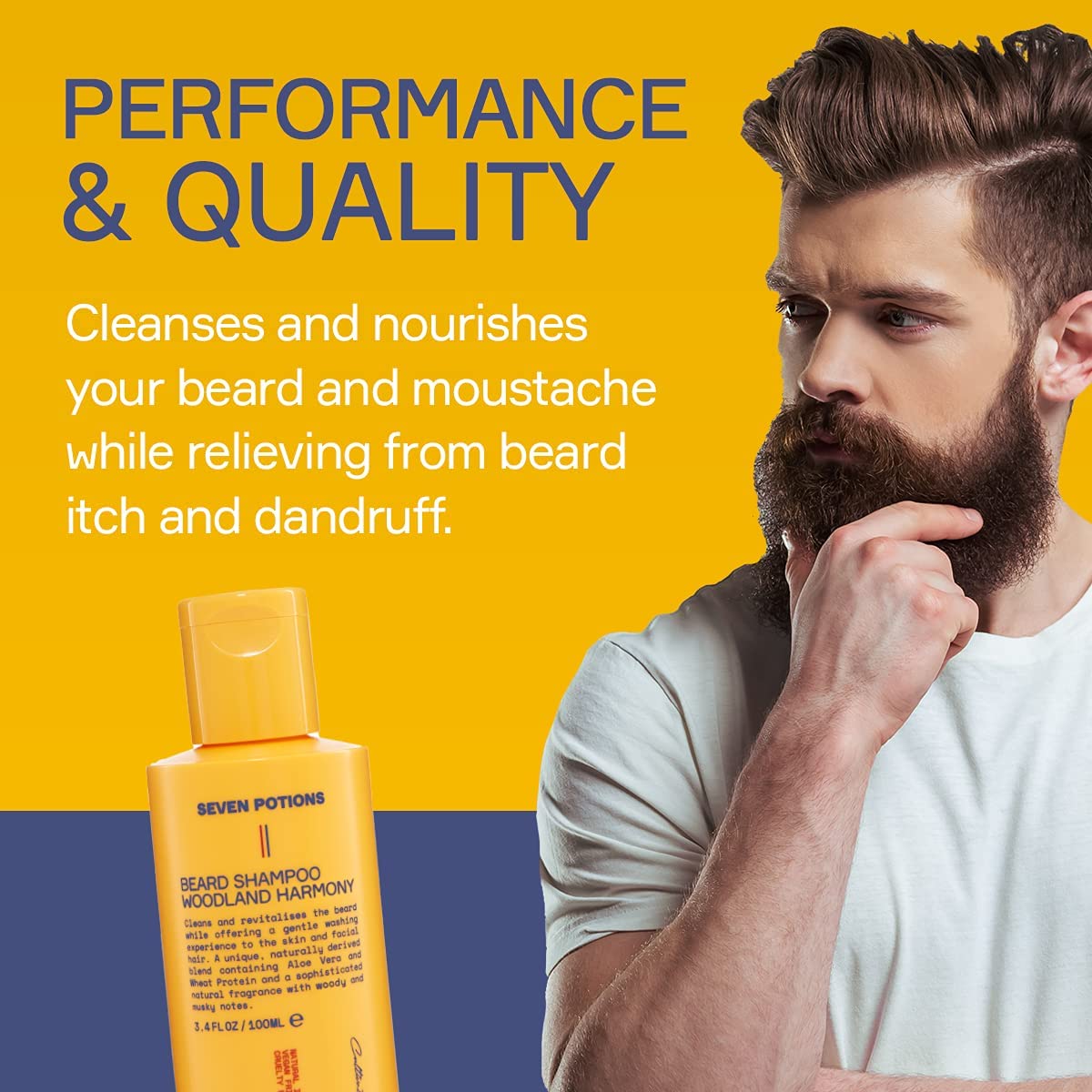 SEVEN POTIONS Beard Shampoo for Men β Gentle, Cleansing Wash for a Clean, Itch-Free Beard β Natural, Vegan, Cruelty-Free β (Woodland Harmony, 3.4 Fl Oz)