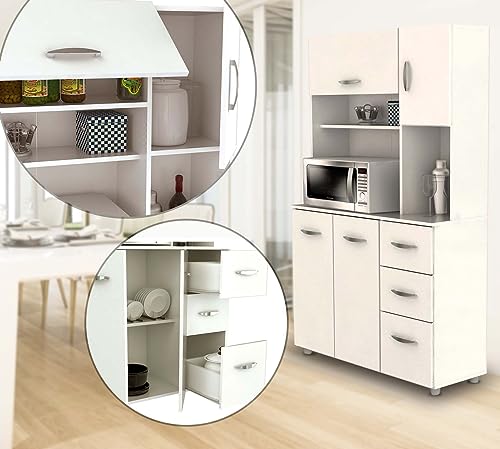 Inval America 4 Door Microwave Storage Cabinet, 15.35 x 35.04 x 66.14, White