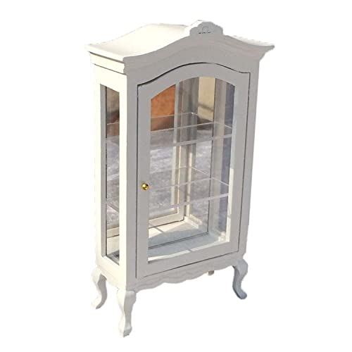 Miniature Furniture Display Shelf 1:12 Wooden Cabinet with Mirror & Three Shelves Bookshelf Dollhouse Display Stand Decoration Accessories Mini Diningroom Scene Ornaments
