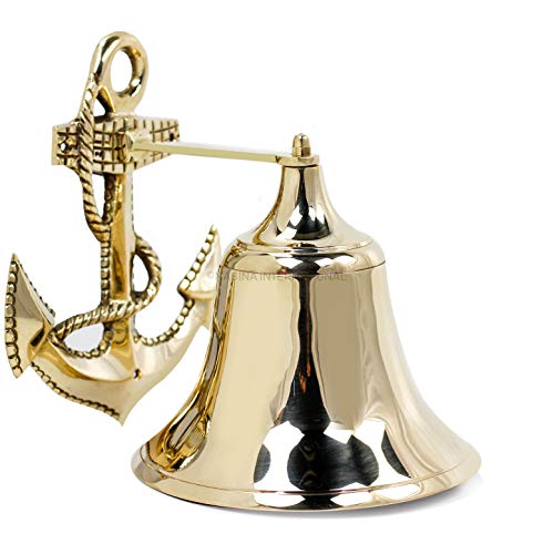 Nagina International 9" Premium Brass Polished Decorative Ornamental Anchor Bell | Pirate's Decorative Ship's Bell | Maritime Ocean Home Decor | Beach House Metal Bell