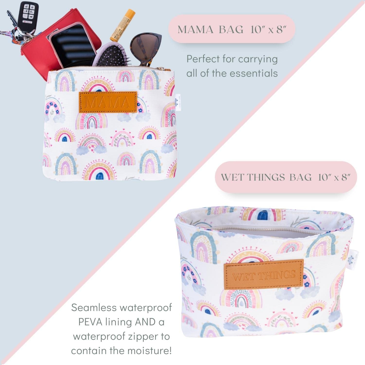 Diaper Bag Organizing Pouches (Set of 4) - Rainbow Diaper Bag Organizer Pouches - Baby Diaper Clutch Bag, Wet Bag, Mama Bag, Snacks Diaper Bag Insert - Waterproof Lining - Diaper Bag Organizer Insert