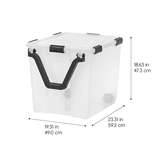 IRIS USA 106 Quart WEATHERPRO Wheeled Plastic Storage Bin Tote Organizing Container with Durable Lid and Seal and Secure Latching Buckles, Clear/Black, 3 Pack