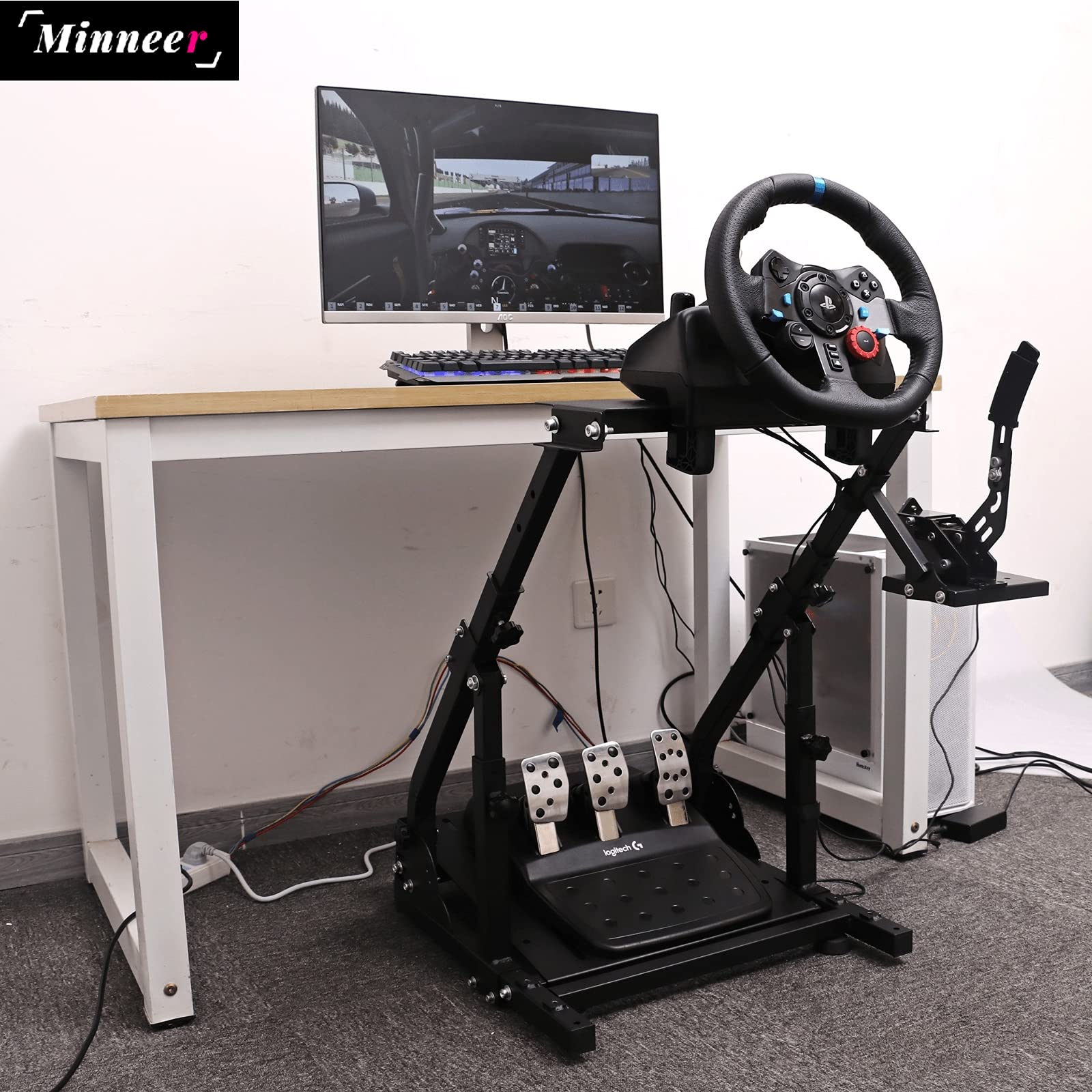 Minneer Racing Steering Wheel Stand with Pro Reinforced Parts Fit for Logitech G25,G27,G29,G920 Gaming Racing Simulator Cockpit Wheel, Pedals Not Include