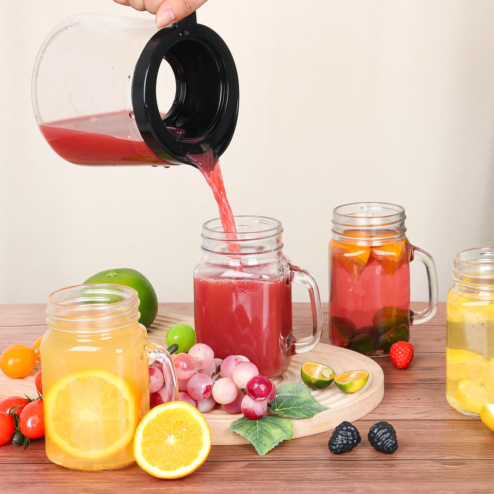 SZUAH Mason Jar with Handle, 9 Pack 16 oz Mason Jar Mugs, Drinking Jars, Glass Mason Jar Cups with Lids and Brush for Cocktails, Juice And Milk