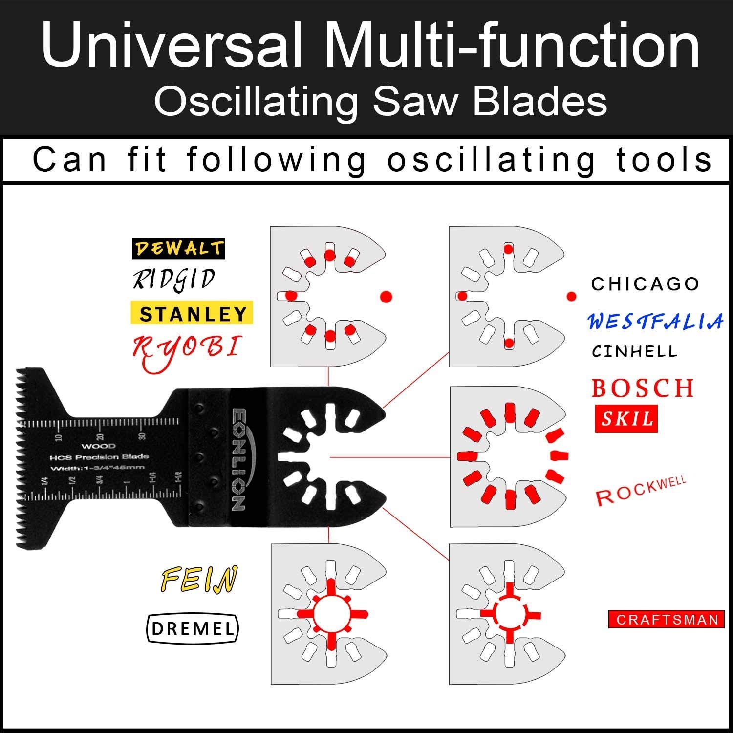 EONLION 50Pcs Metal Wood Oscillating Multitool Quick Release Saw Blades Kit Compatible with Fein Multimaster Porter Cable Black, Decker Bosch Dremel Craftsman Ridgid Ryobi Milwaukee Dewalt Rockwell