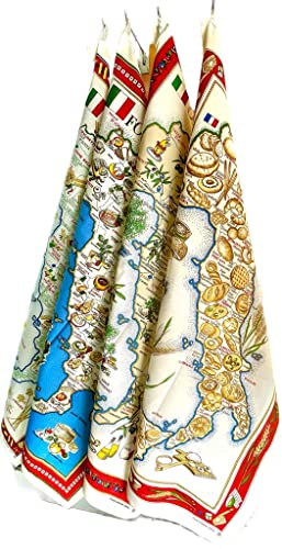 BLU RITMO Kitchen Tea Towel Set, Cotton Kitchen Towels Made in Italy, Colorful Multi-Purpose Absorbent Cloths, Large Cloth 21 x 33 in (Food - 4 Pieces)
