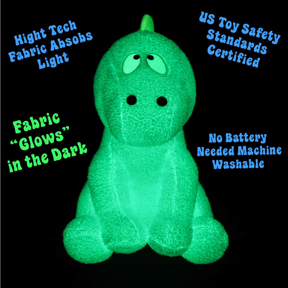 Little Room Naturally Glow in The Dark Dinosaur Stuffed Animal Plush Toy, 14 Inches, blue (L1000)