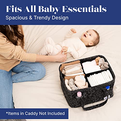 The Blissful Bump Diaper Caddy Organizer, Storage Basket, Caddy organizer with Handle, Baby Organizer for Nursery -Modern Diaper Basket for Boy, Girl, Charcoal Gray Leopard Print