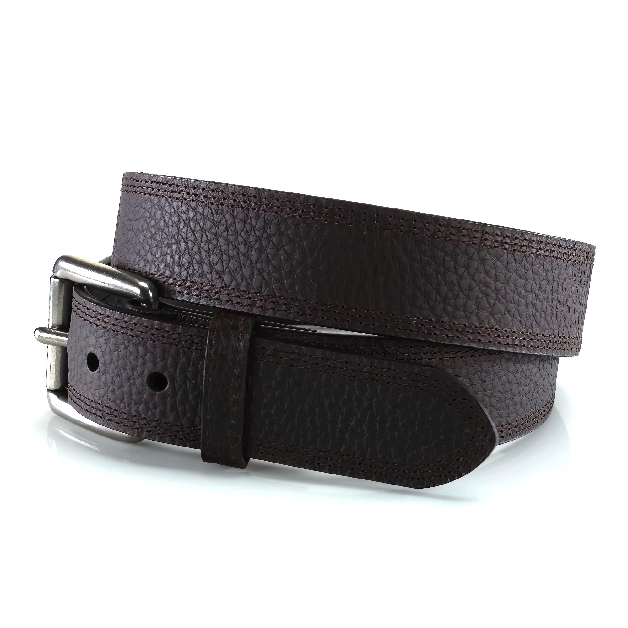 ARIAT Men's Western Work Belt β Solid Dark Brown, Full Grain Leather with Silver Buckle β Size 38