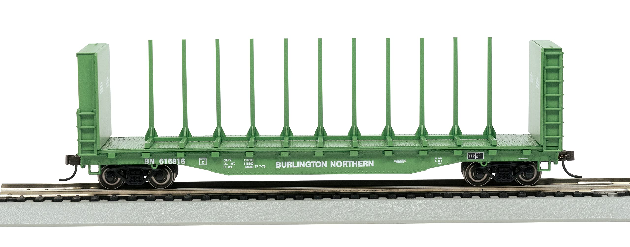 Bachmann Trains - 52' Center-Beam FLATCAR with BULKHEADS - Burlington Northern #615816 - HO Scale