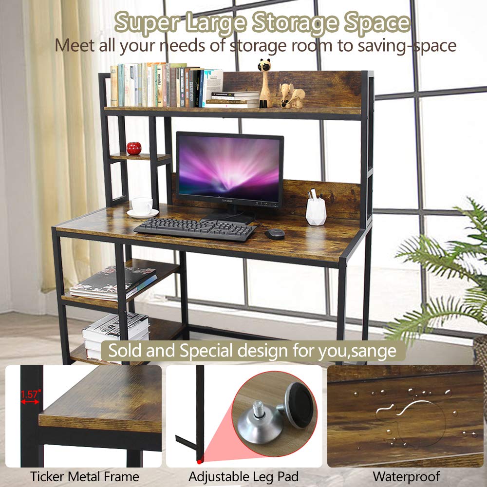 Bizzoelife Computer Desk with Hutch and 2-Tier Bookshelf,47 Inches Modern Writing Study Desk with Storage Shelf for Small Space, PC Laptop Table Workstation for Home Office to Saving Space(Rustic) …