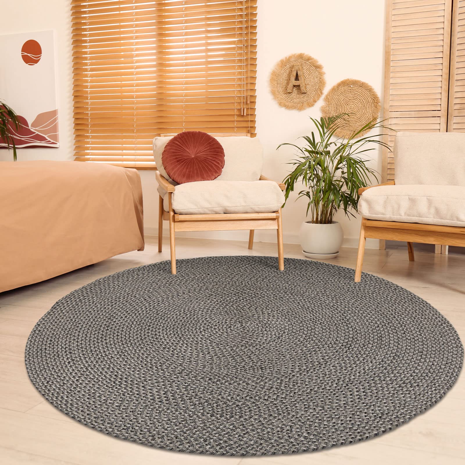 DECOMALL Azure Braided Round Indoor Outdoor Area Rugs, 6β Round Grey