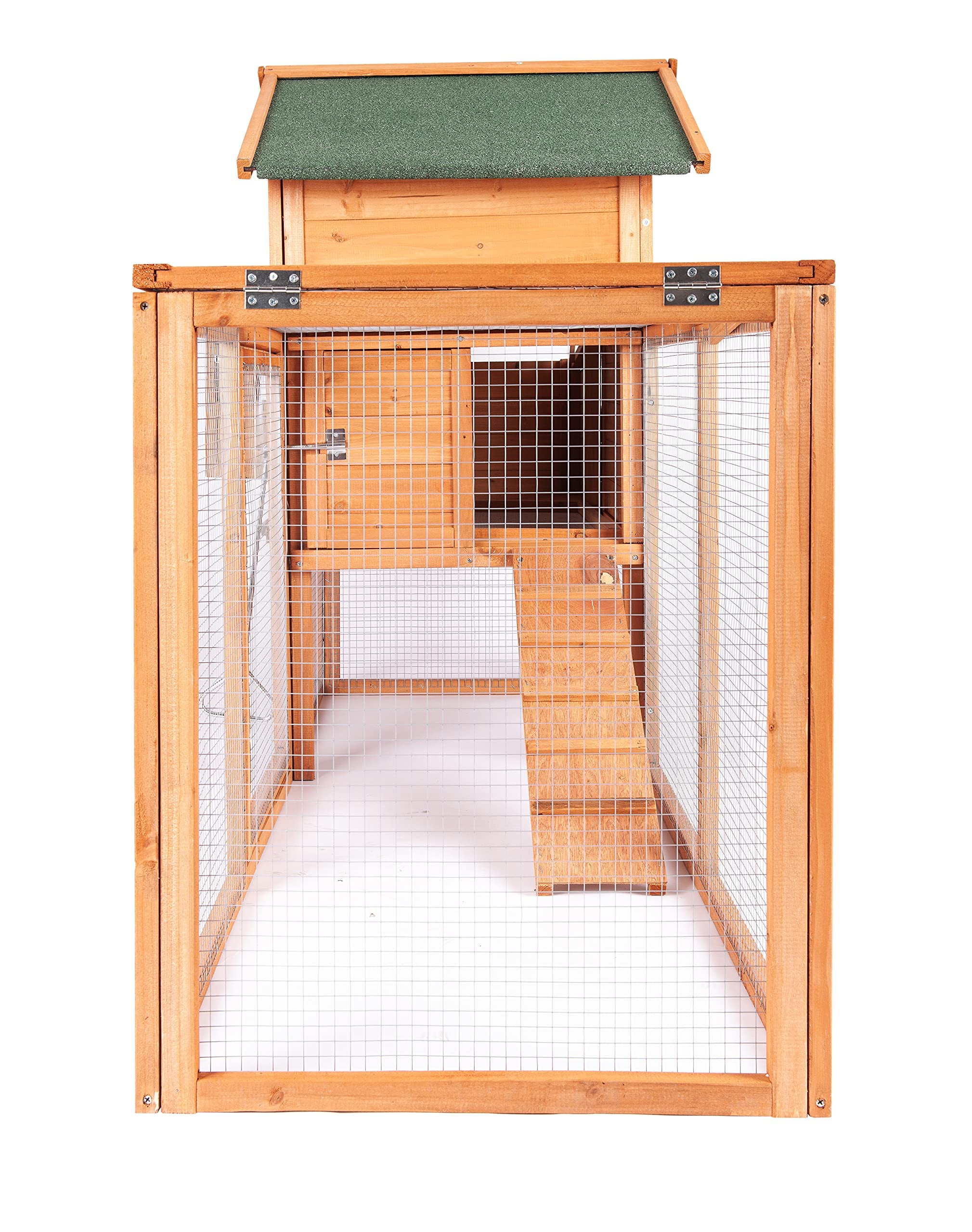Chicken Coop Outdoor Wooden Rabbit Hutch Poultry House with Chicken Run Cage, Egg Box & Waterproof Roof (80")