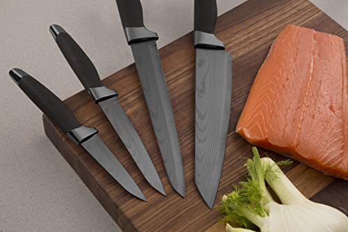 Tower Kitchen Stainless Steel Blades and Acrylic Stand, 5-Piece Knife Set, Black Damascus Effect