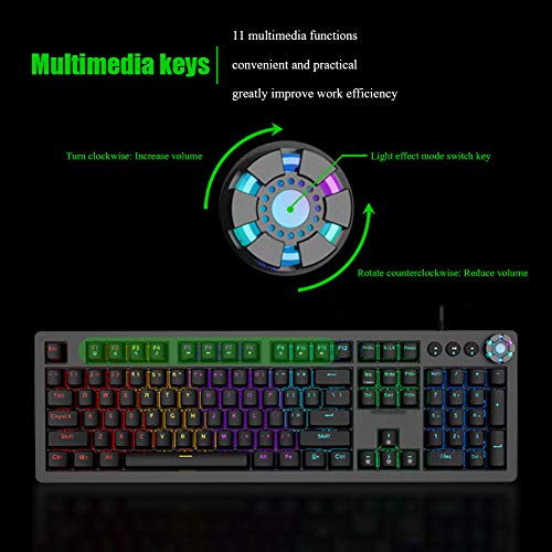 Feeling-one Gaming Keyboard, Colorful Rainbow LED Backlit Wired Computer Gaming Keyboard with 104 Keys, USB Wired Keyboard and Spill-Resistant for Windows PC Gamers Desktop 1 Pack,Black