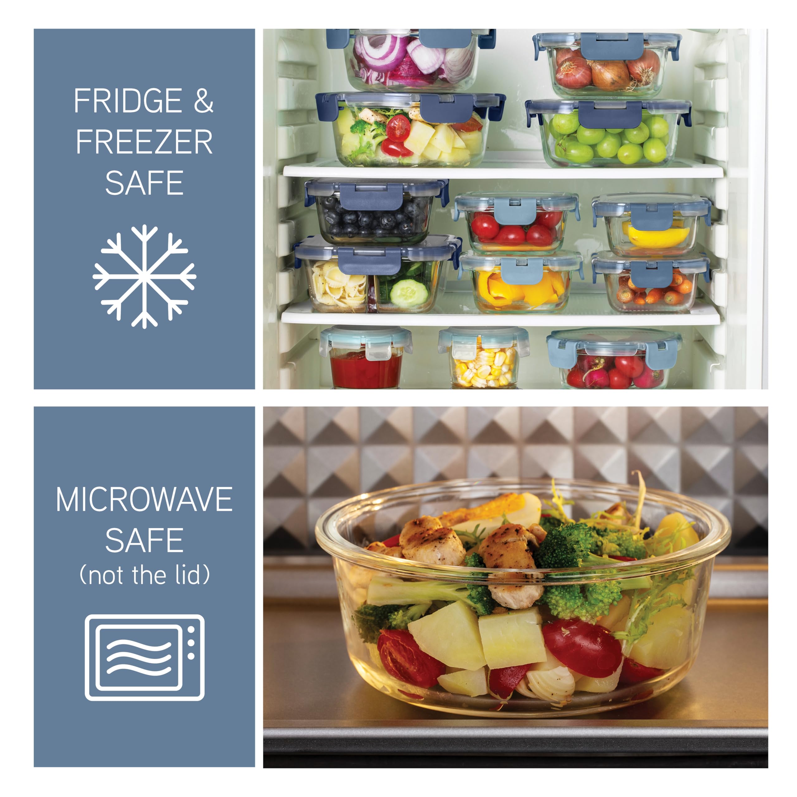 COOK WITH COLOR Premium 32-Pc. Borosilicate Glass Food Container Set with Dividers - 4 Rectangles, 8 Rounds, 4 Squares - Leakproof Lids - Meal Prep, Storage, Green